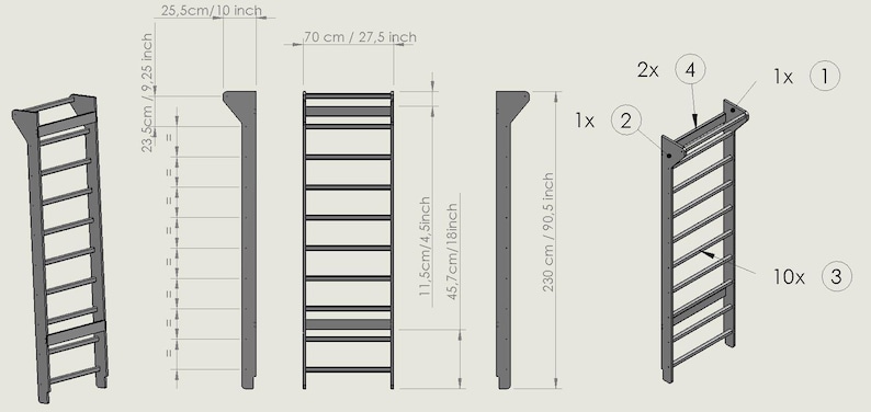 Home Gym Combo B: Personalized Finnish Birch Wood Swedish Ladder, Home ...
