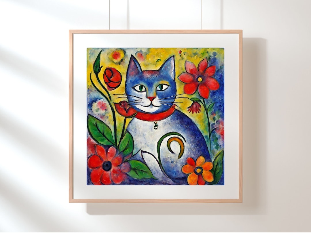 Chagall Cat Wall Art | Abstract Cat Art Chagall Style | Colorful ...