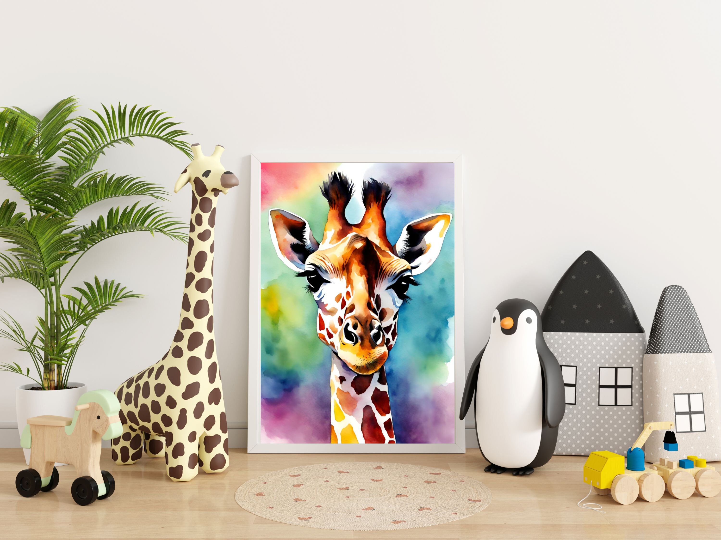 Print of Cute Baby Giraffe. Printable Watercolor Nursery Wall Art ...