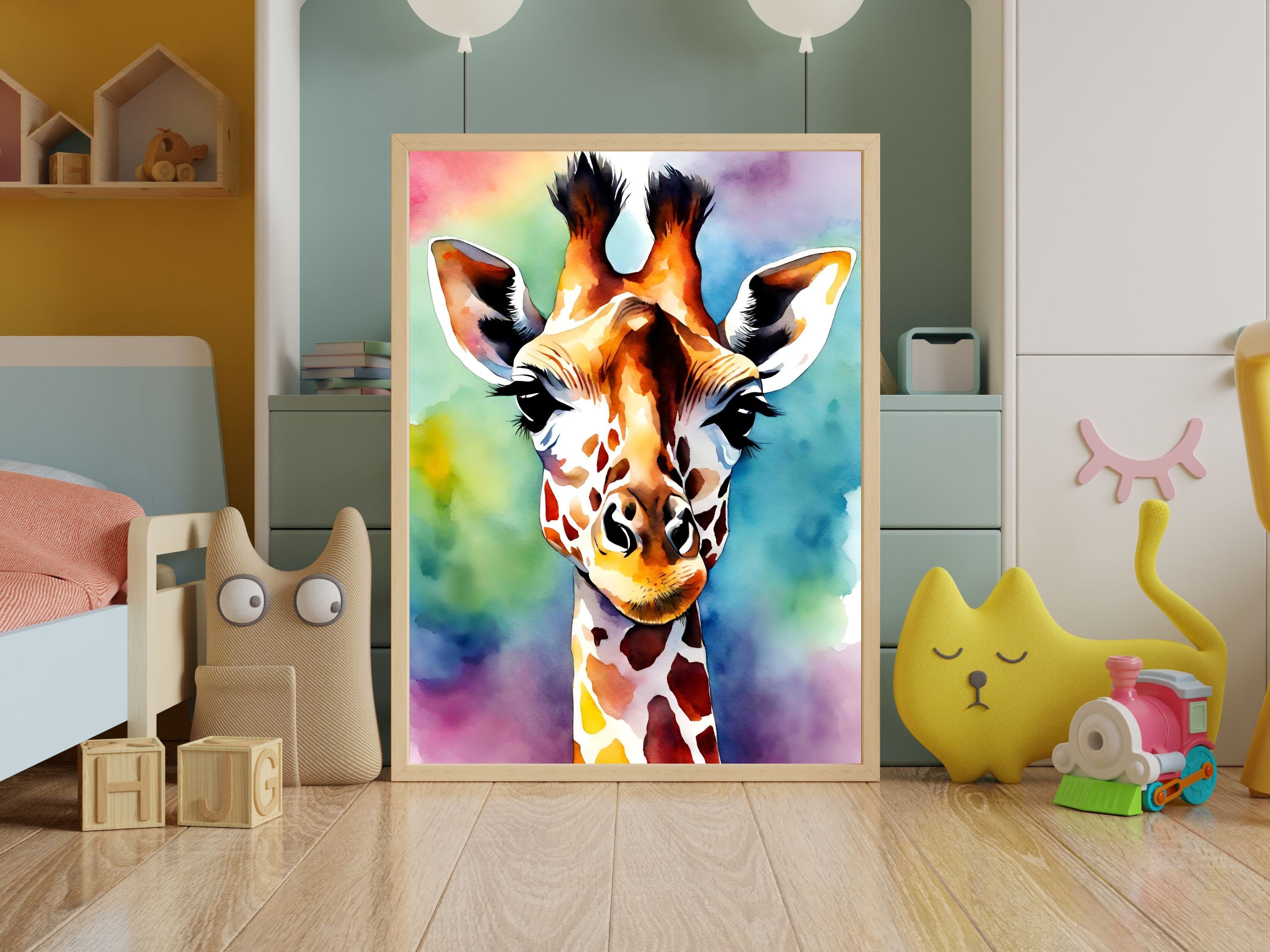 Print of Cute Baby Giraffe. Printable Watercolor Nursery Wall Art ...