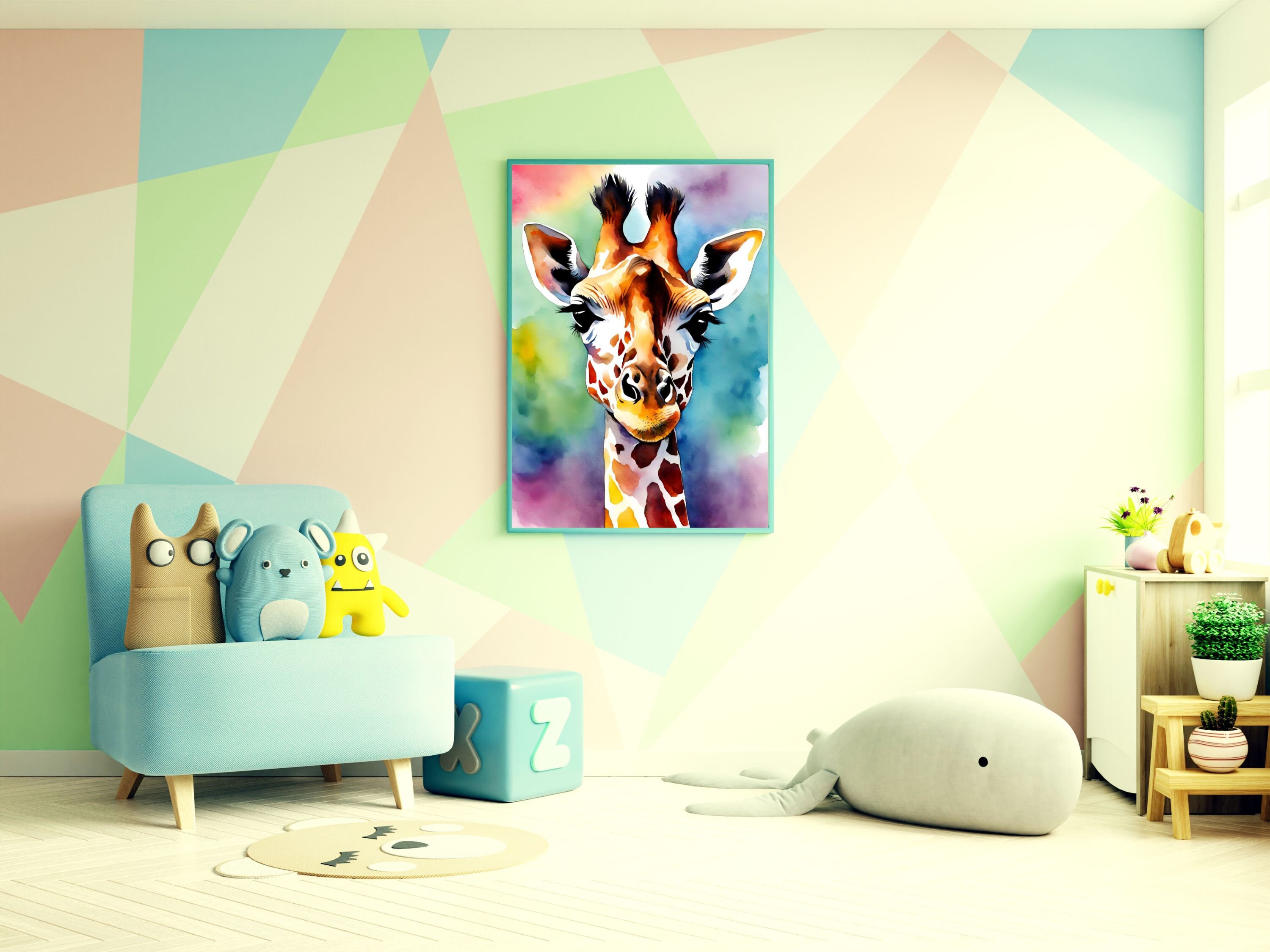 Print of Cute Baby Giraffe. Printable Watercolor Nursery Wall Art ...