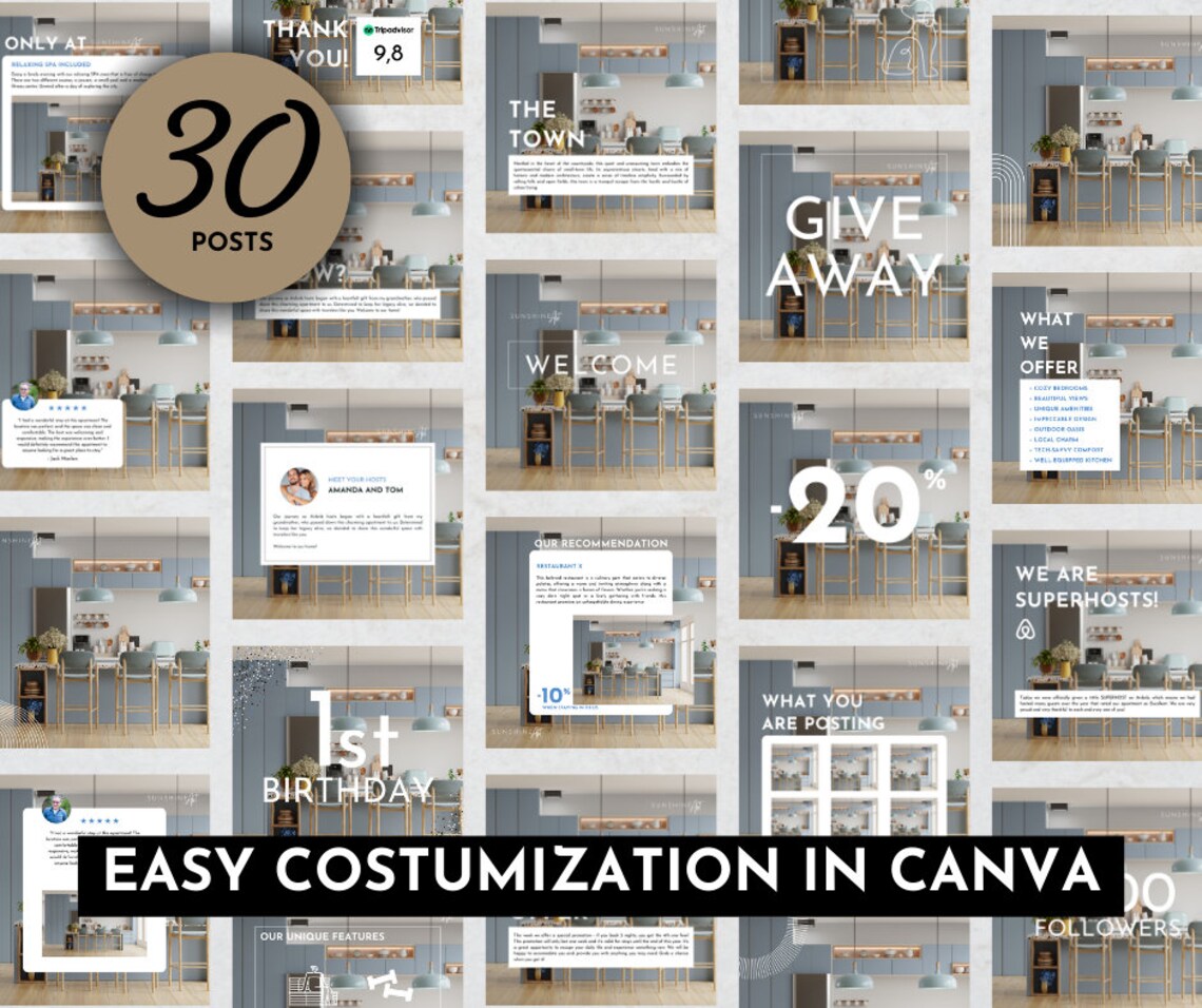 Airbnb / Booking Instagram Posts Templates Bundle 30 Posts Bring More ...