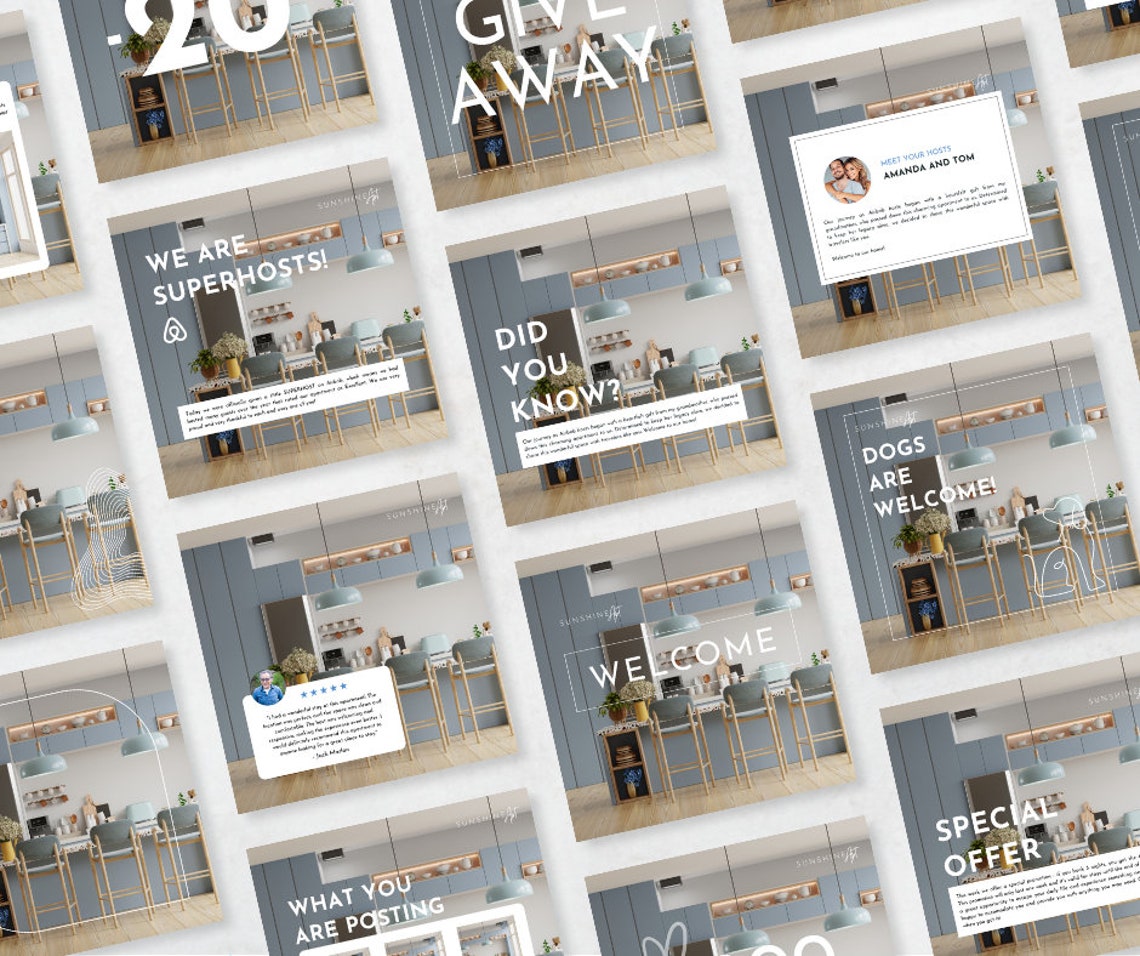 Airbnb / Booking Instagram Posts Templates Bundle 30 Posts Bring More ...