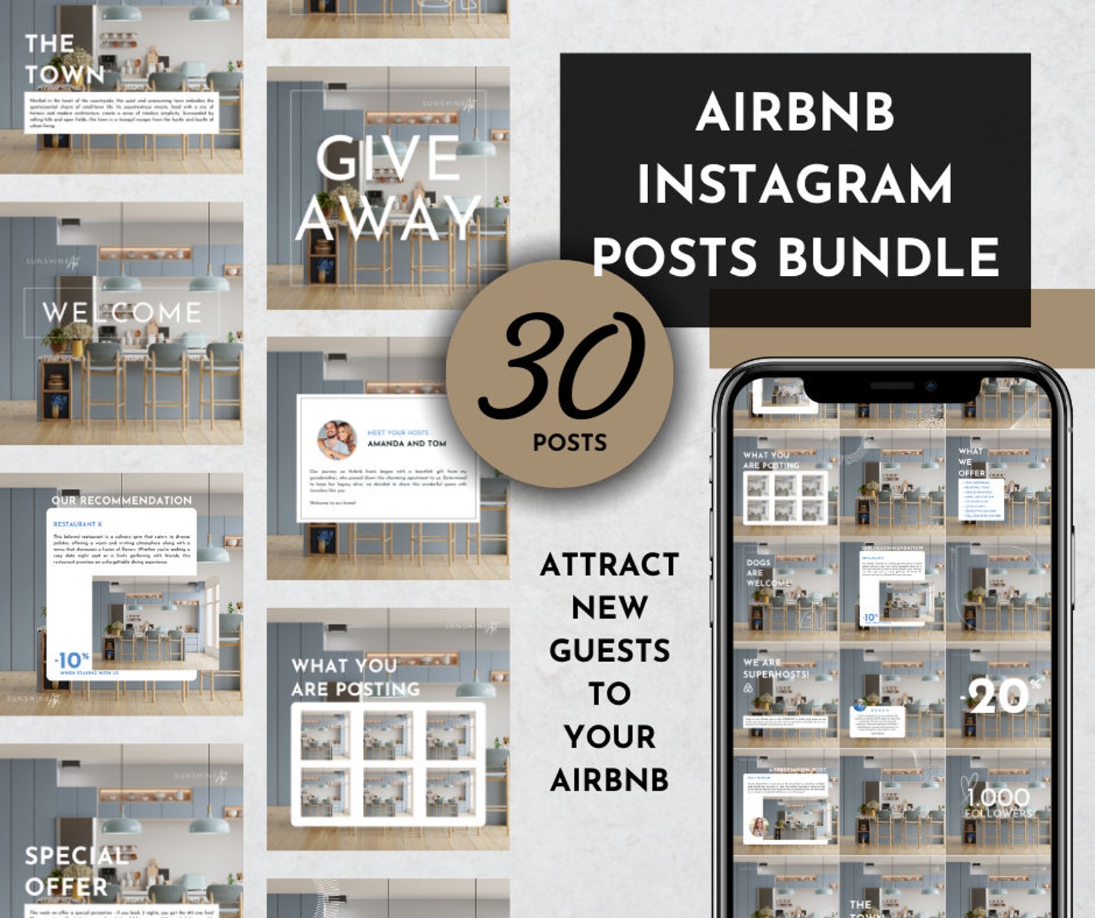 Airbnb / Booking Instagram Posts Templates Bundle 30 Posts Bring More ...