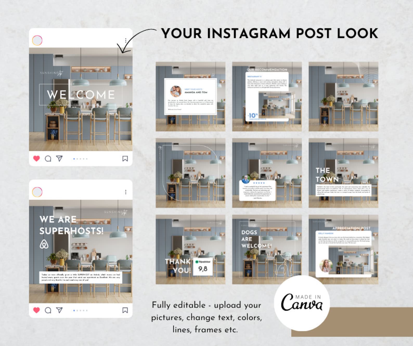 Airbnb / Booking Instagram Posts Templates Bundle 30 Posts Bring More ...