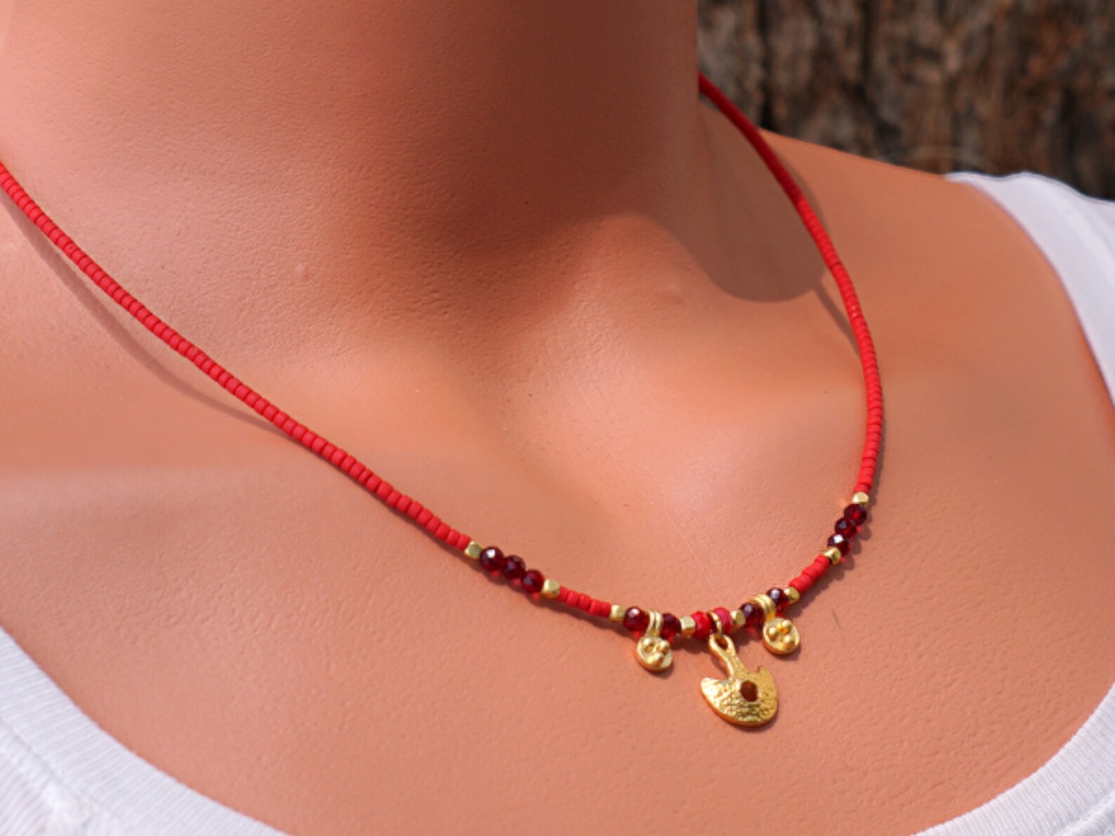Red Minimalist Necklace Handcrafted Stone and Crystal Jewelry - Etsy