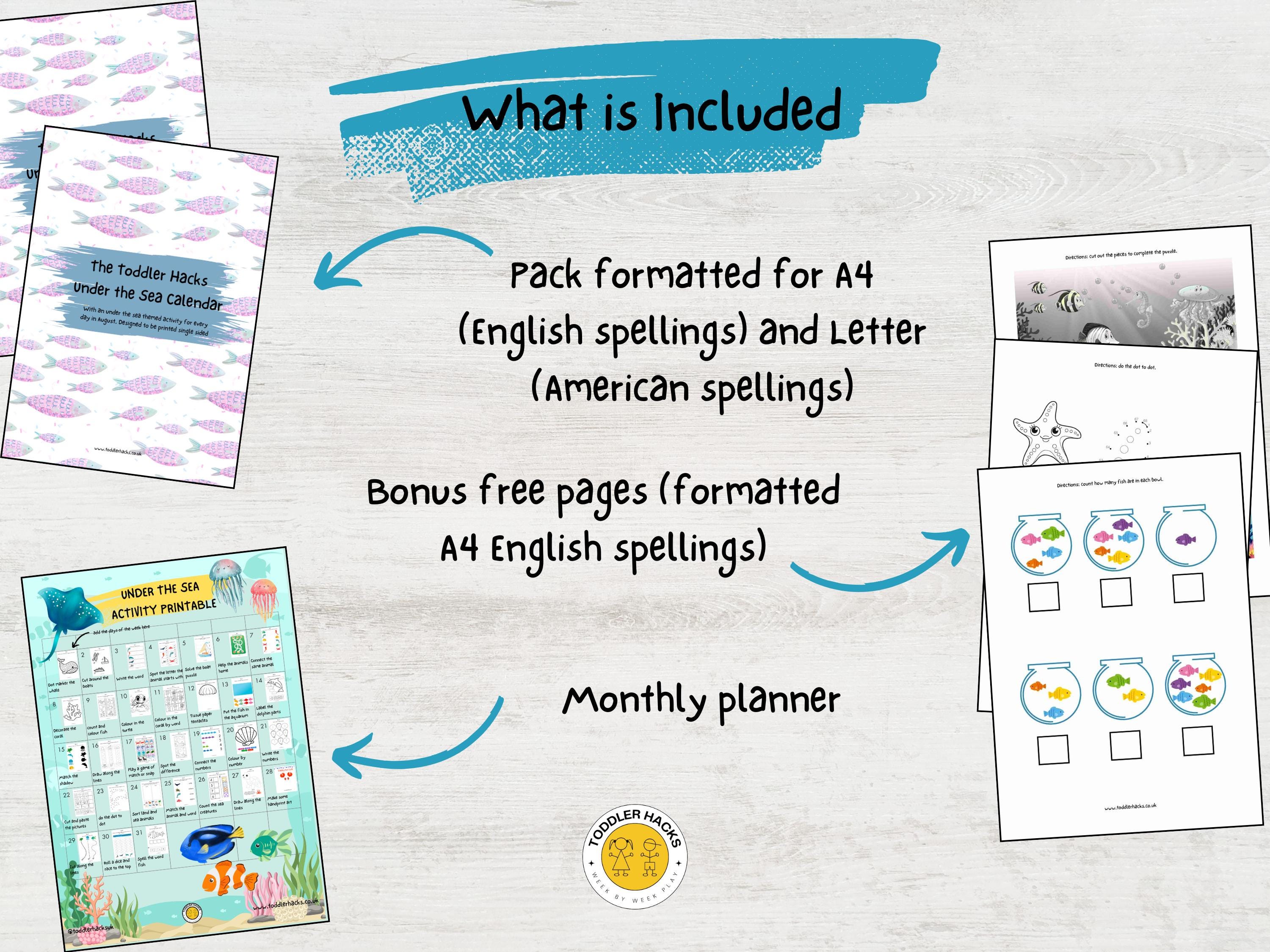Under the Sea Daily Activity Calendar for August for Ages 2-5 | Toddler ...