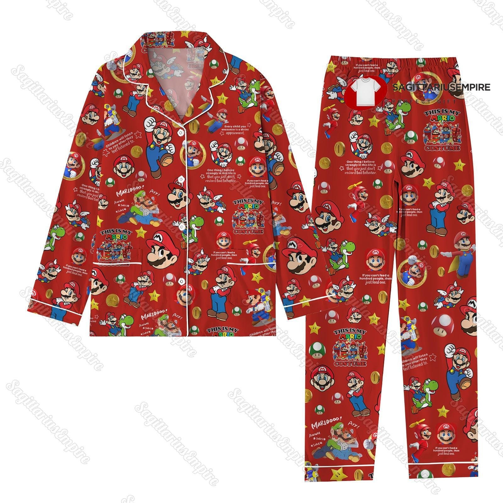 Mario Pajamas Set, Super Mario Shirt, Mario Womens Pajamas, Mario ...