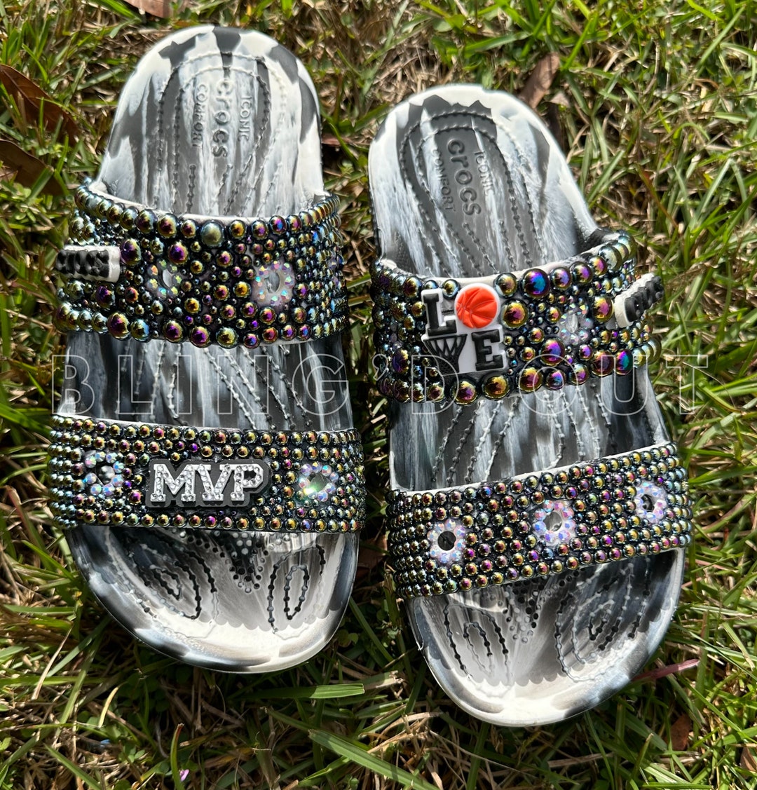 Blinged Out Crocs - Basketball Custom Crocs - Black Croc Sandals ...