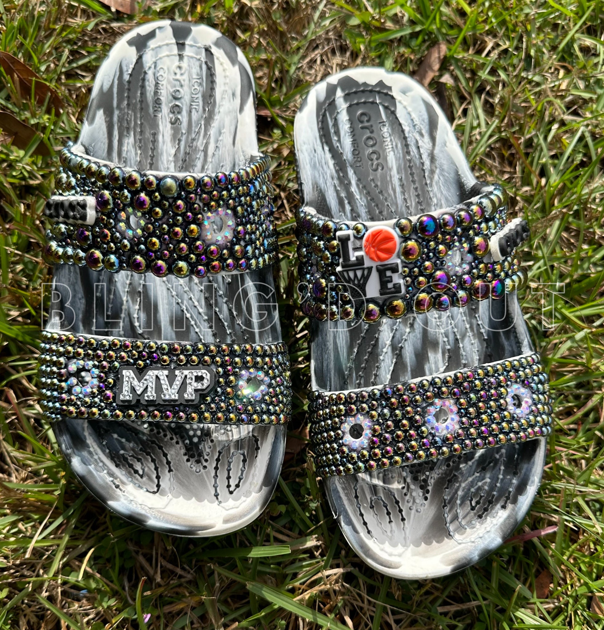 Blinged Out Crocs - Basketball Custom Crocs - Black Croc Sandals ...