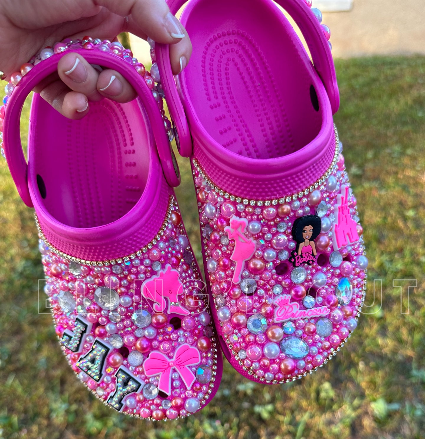 Blinged Out Crocs - Pink Princess Crocs - Pink Doll Crocs - Bedazzled ...