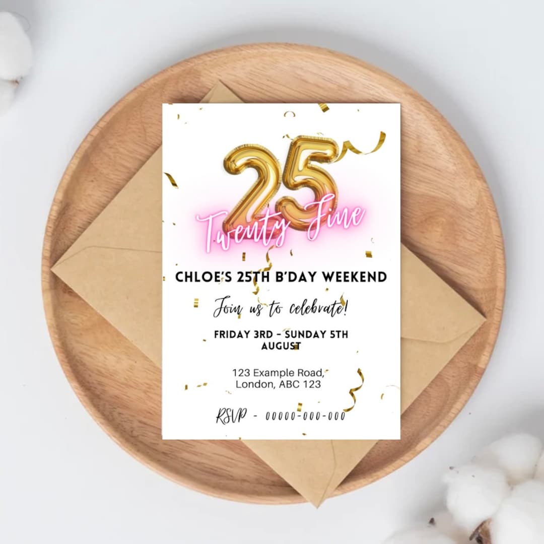 Twenty Fine Invitación de cumpleaños número 25 Descarga digital - Etsy ...