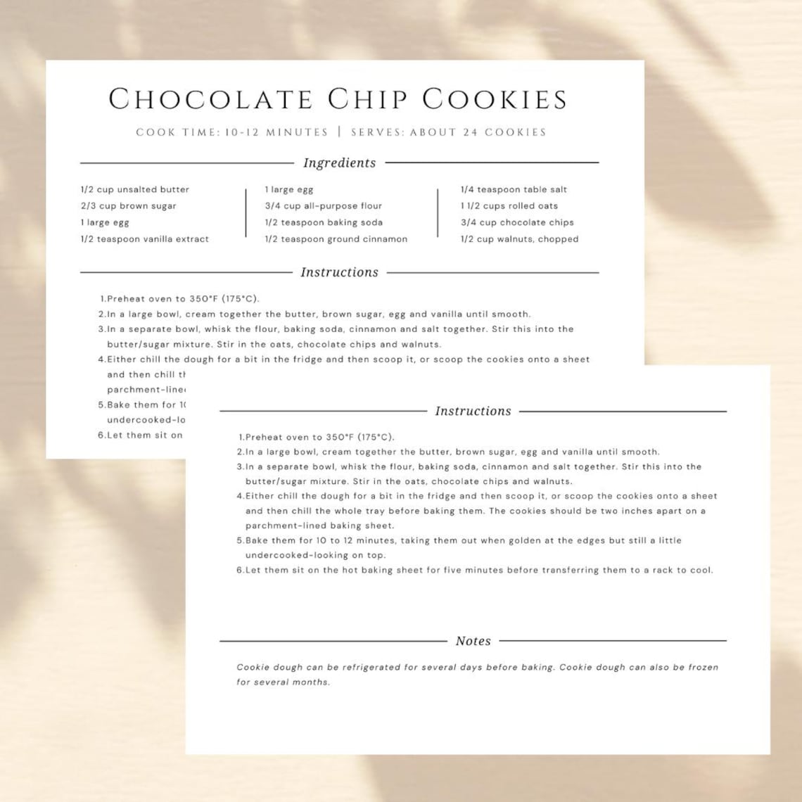 Minimal Recipe Card Template for Recipe Box Simple Recipe Card CANVA ...