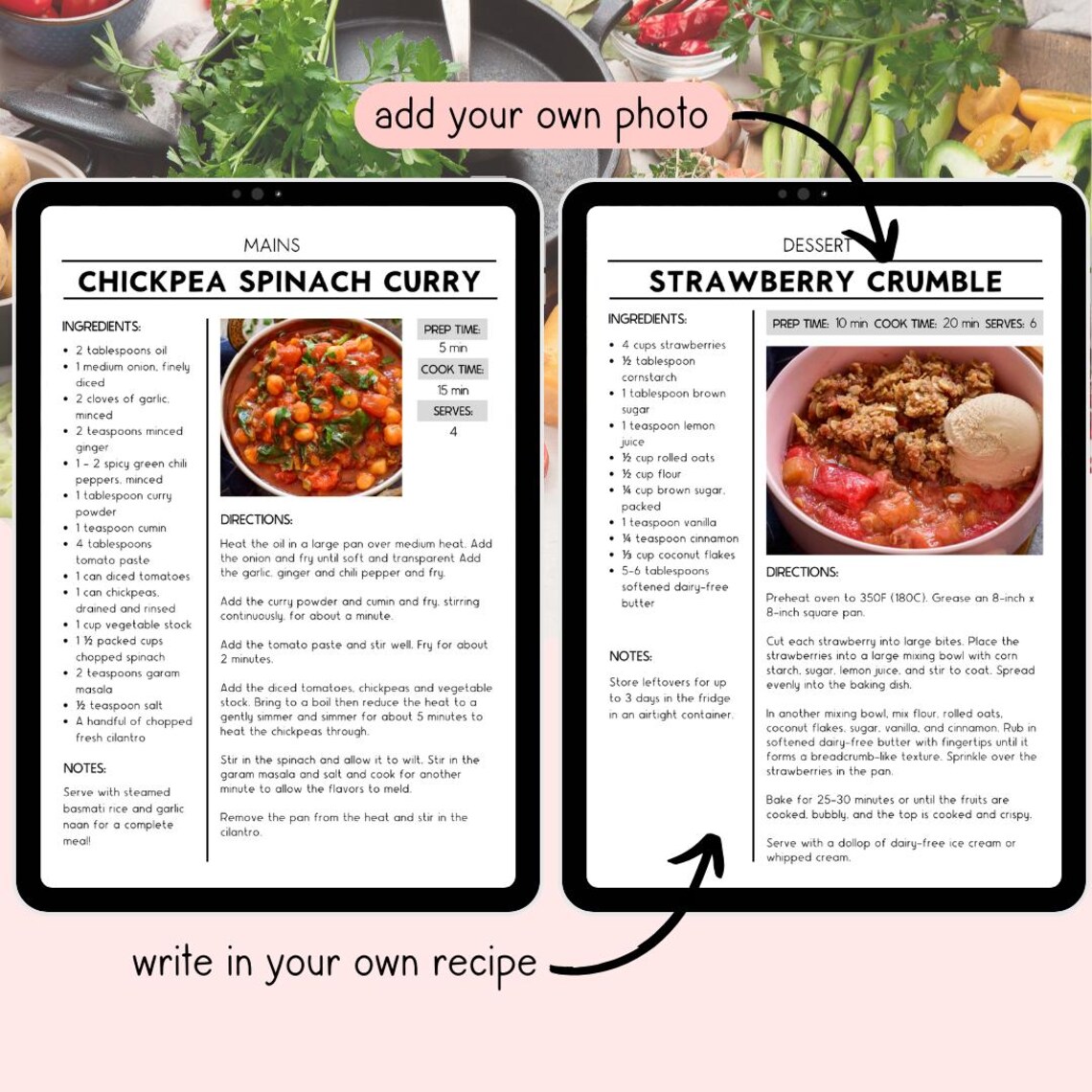 Recipe Template, Printable Recipe Book, Editable Recipe Template, Clean ...