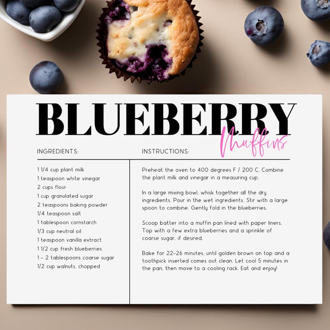 Modern Recipe Card Template for Recipe Box, Simple Recipe Card, CANVA ...
