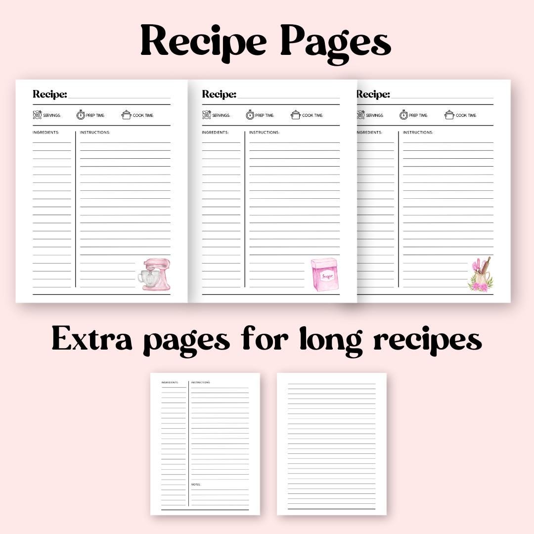 Printable Baking Recipe Binder Pages | 8.5x11 | Baking Gifts | Baking ...