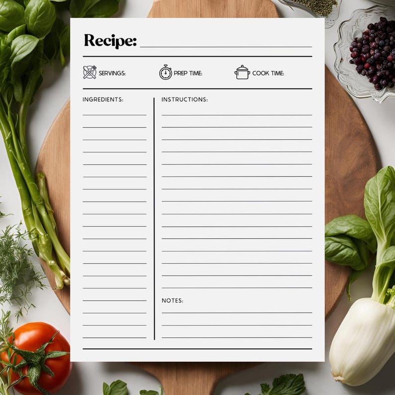 Simple Recipe Card Template | Printable | A4/US Letter | PDF Files - Etsy