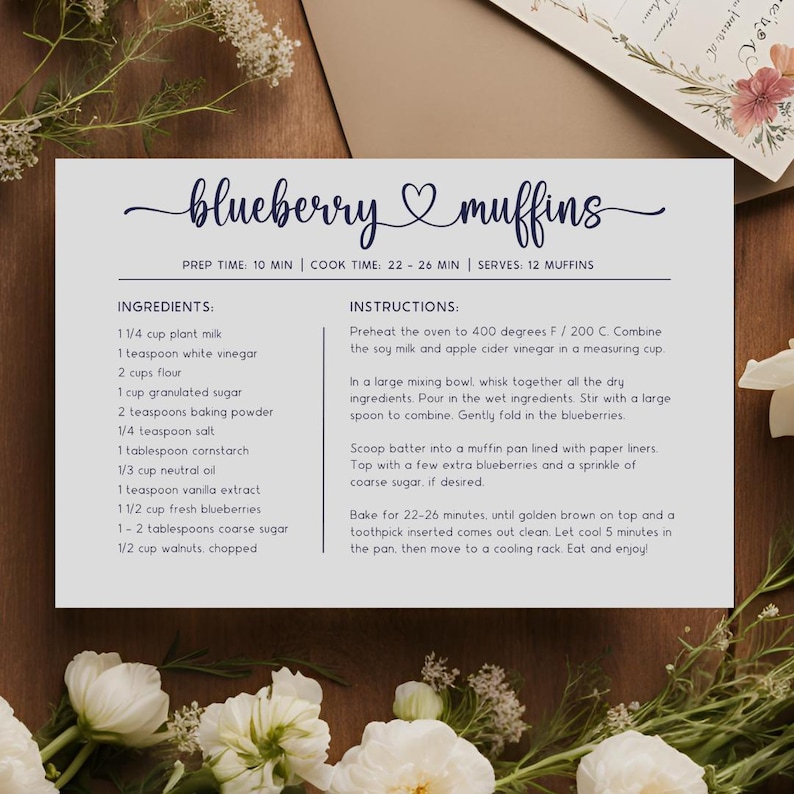 Minimalist Recipe Card Template for Recipe Box, Editable Simple Recipe ...