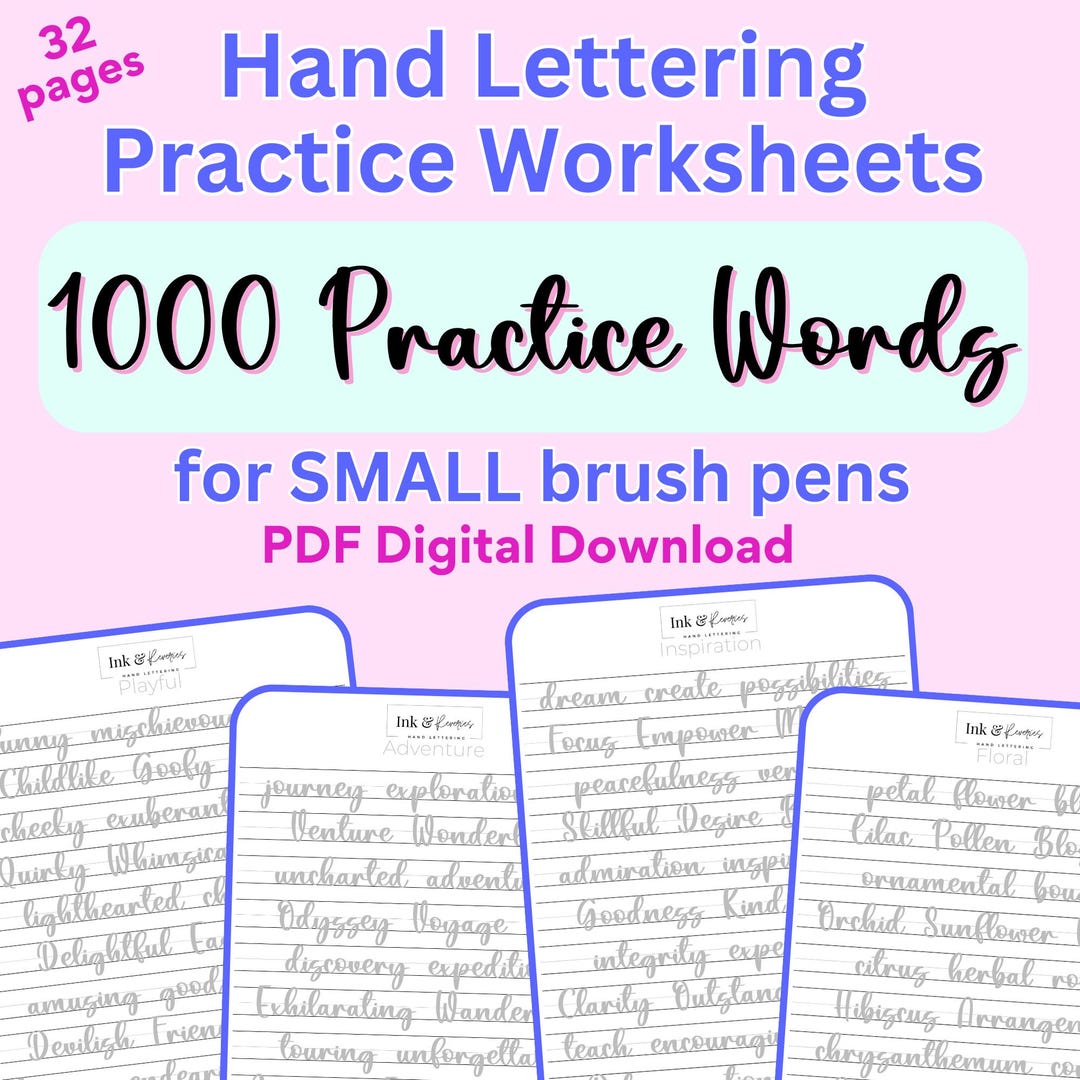 1000+ Hand Lettering Practice Words, Small Tipped Brush Pens ...