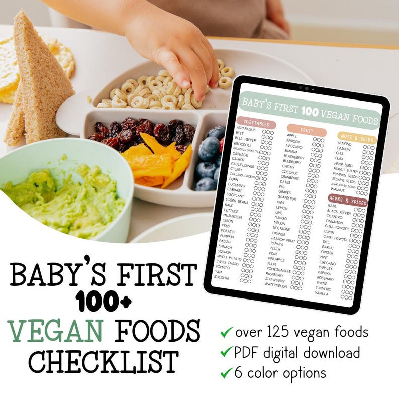 Vegan Baby Led Weaning Checklist First Foods Tracker Printable Digital ...