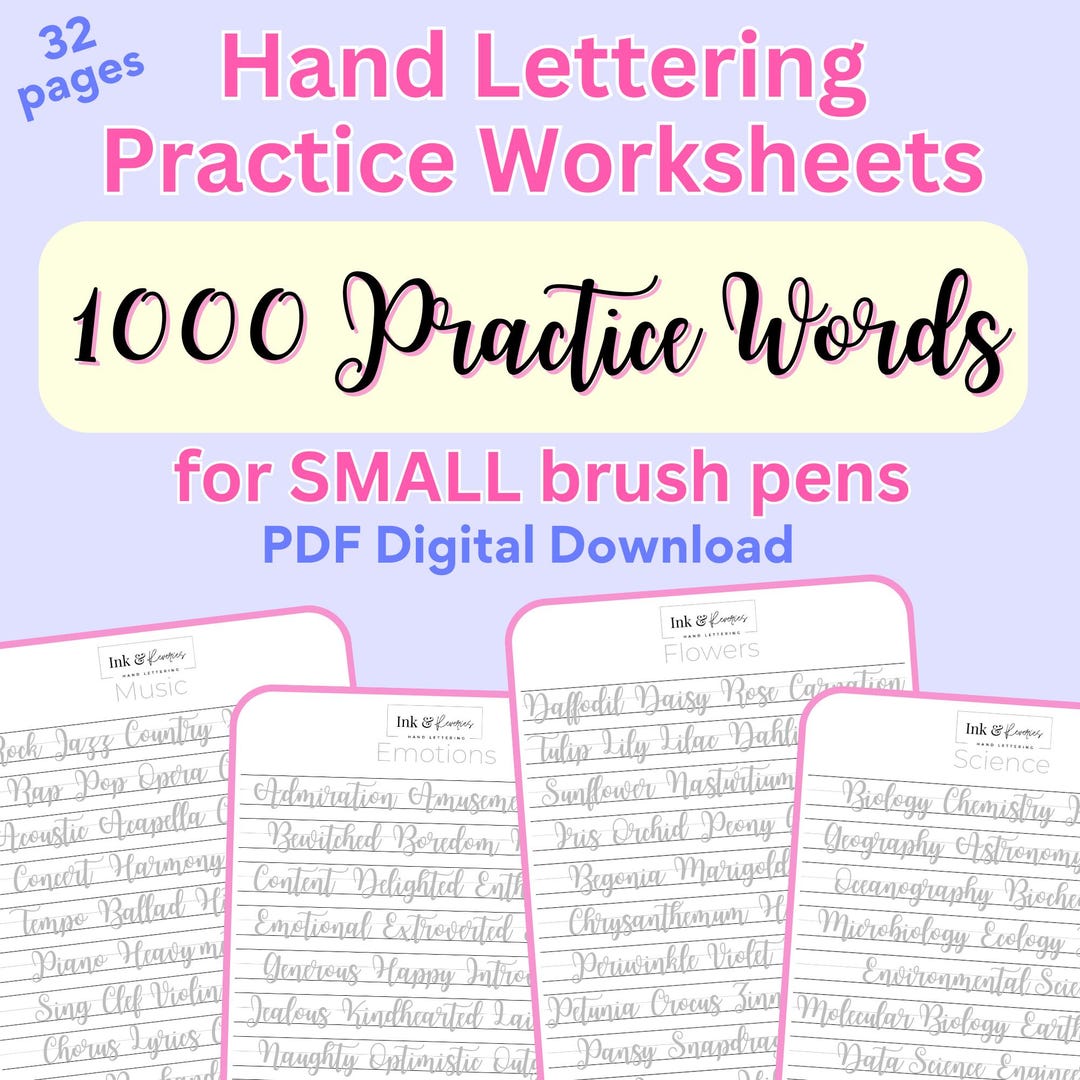 1000+ Hand Lettering Practice Words, Small Tipped Brush Pens ...