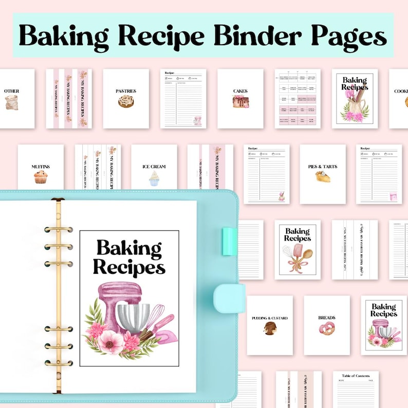 Printable Baking Recipe Binder Pages | 8.5x11 | Baking Gifts | Baking ...
