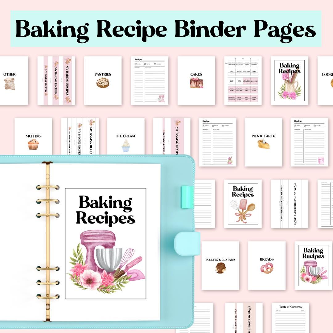 Printable Baking Recipe Binder Pages | 8.5x11 | Baking Gifts | Baking ...