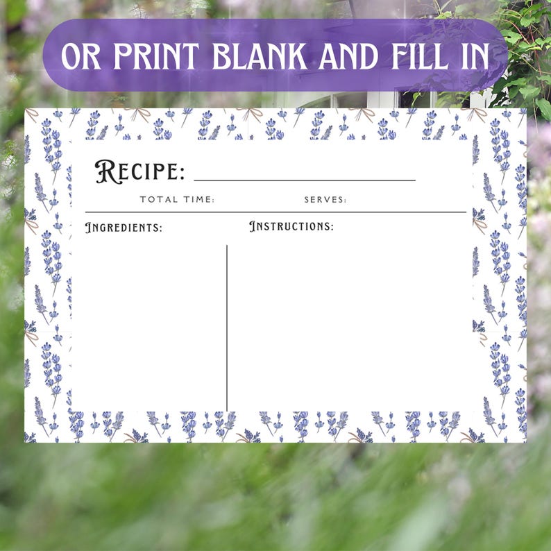 Cottage Core Recipe Cards | Editable in Canva | Set of 6 | Printable ...