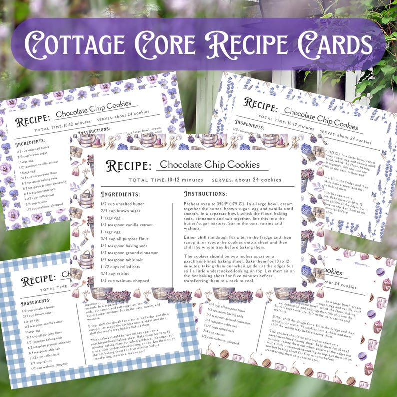 Cottage Core Recipe Cards | Editable in Canva | Set of 6 | Printable ...