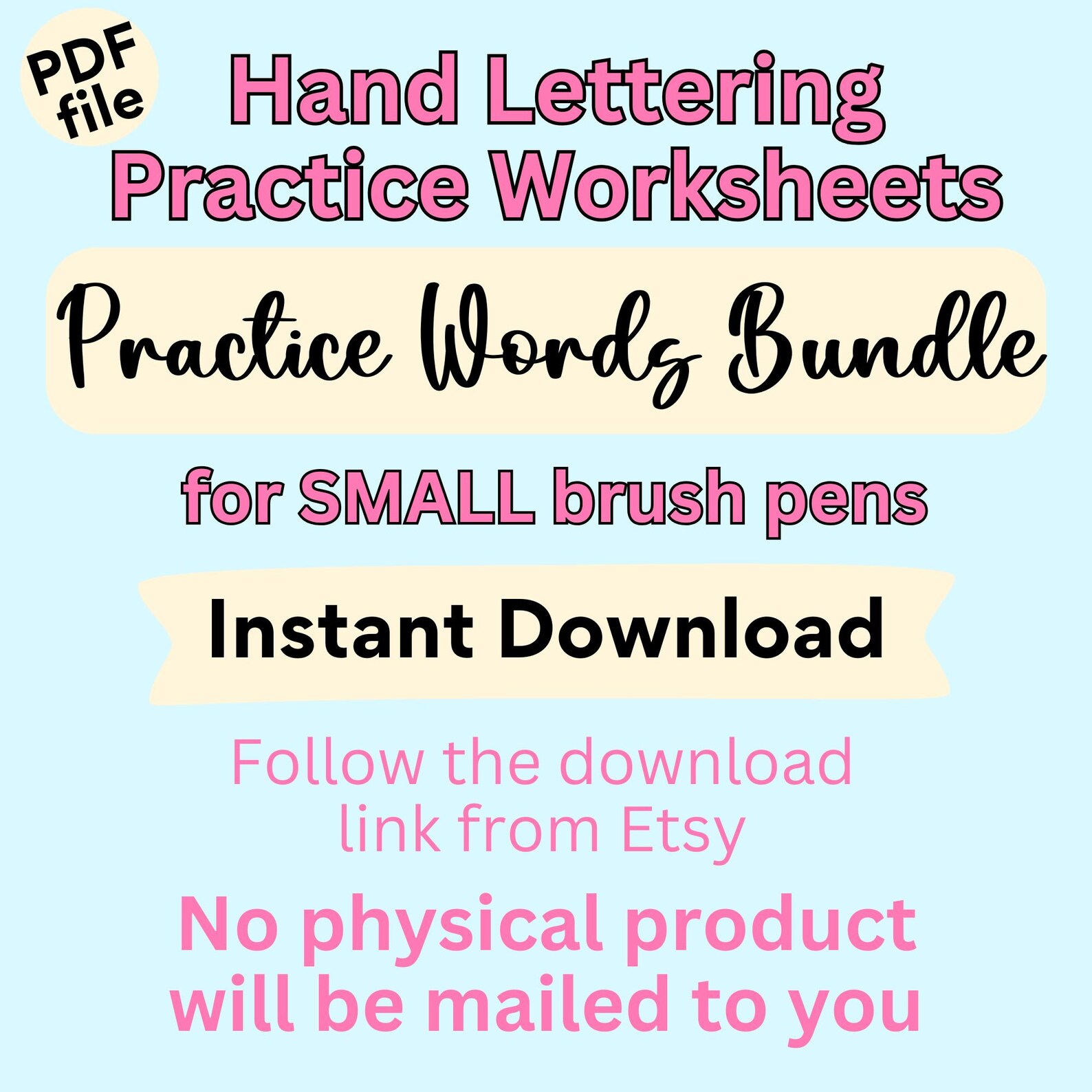Hand Lettering Practice Words Bundle, Small Tipped Brush Pens ...