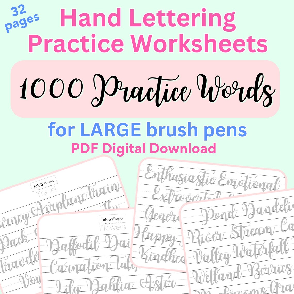 1000+ Hand Lettering Practice Words, Large Brush Pens, Lettering ...