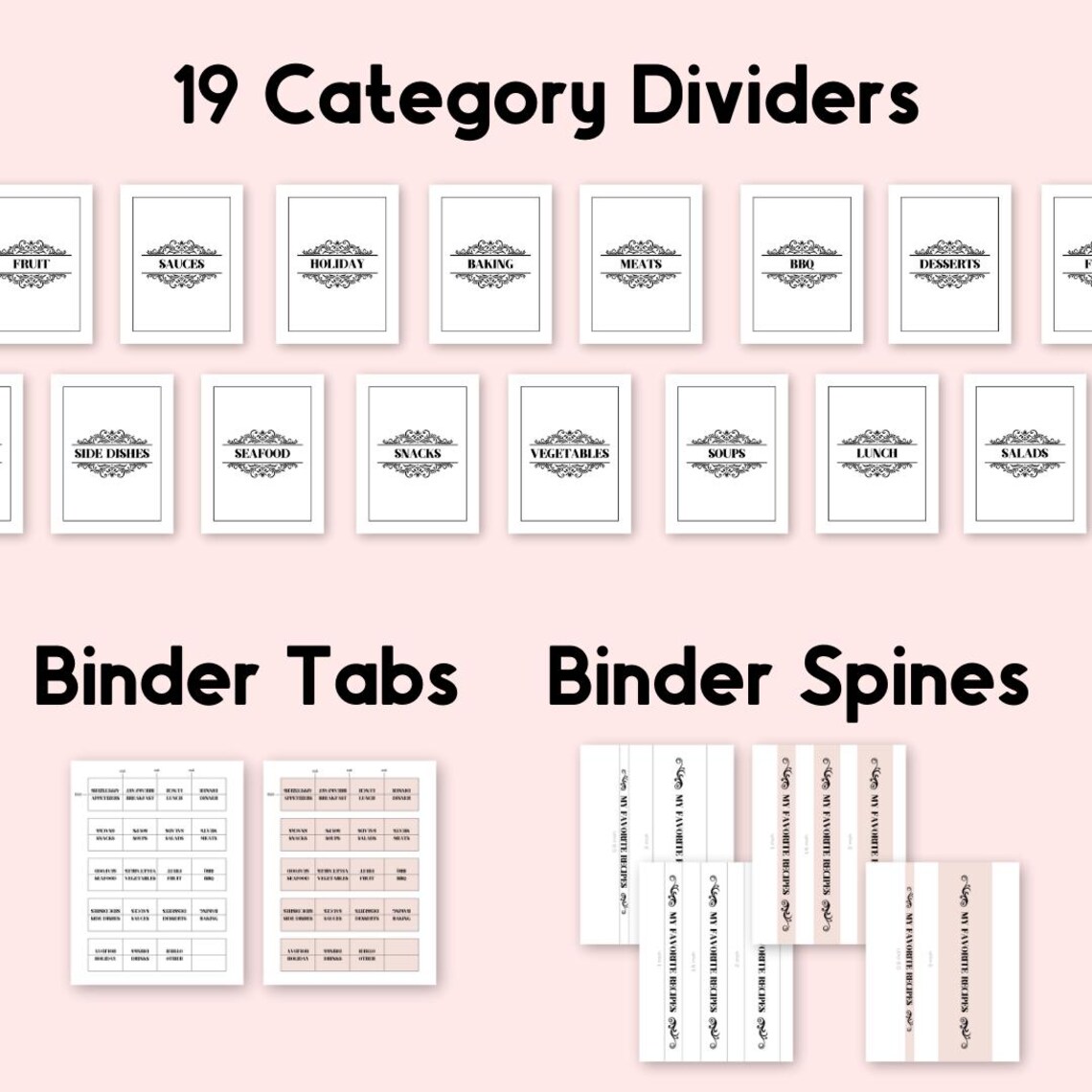 Printable Recipe Binder Pages | 8.5x11 & A4 | Minimalist Printable ...