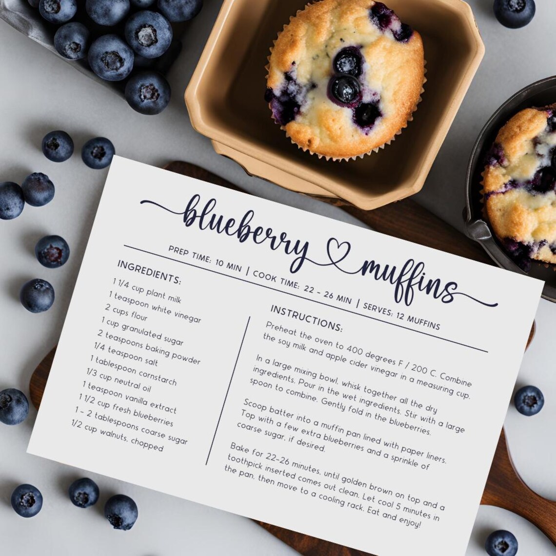 Minimalist Recipe Card Template for Recipe Box, Editable Simple Recipe ...