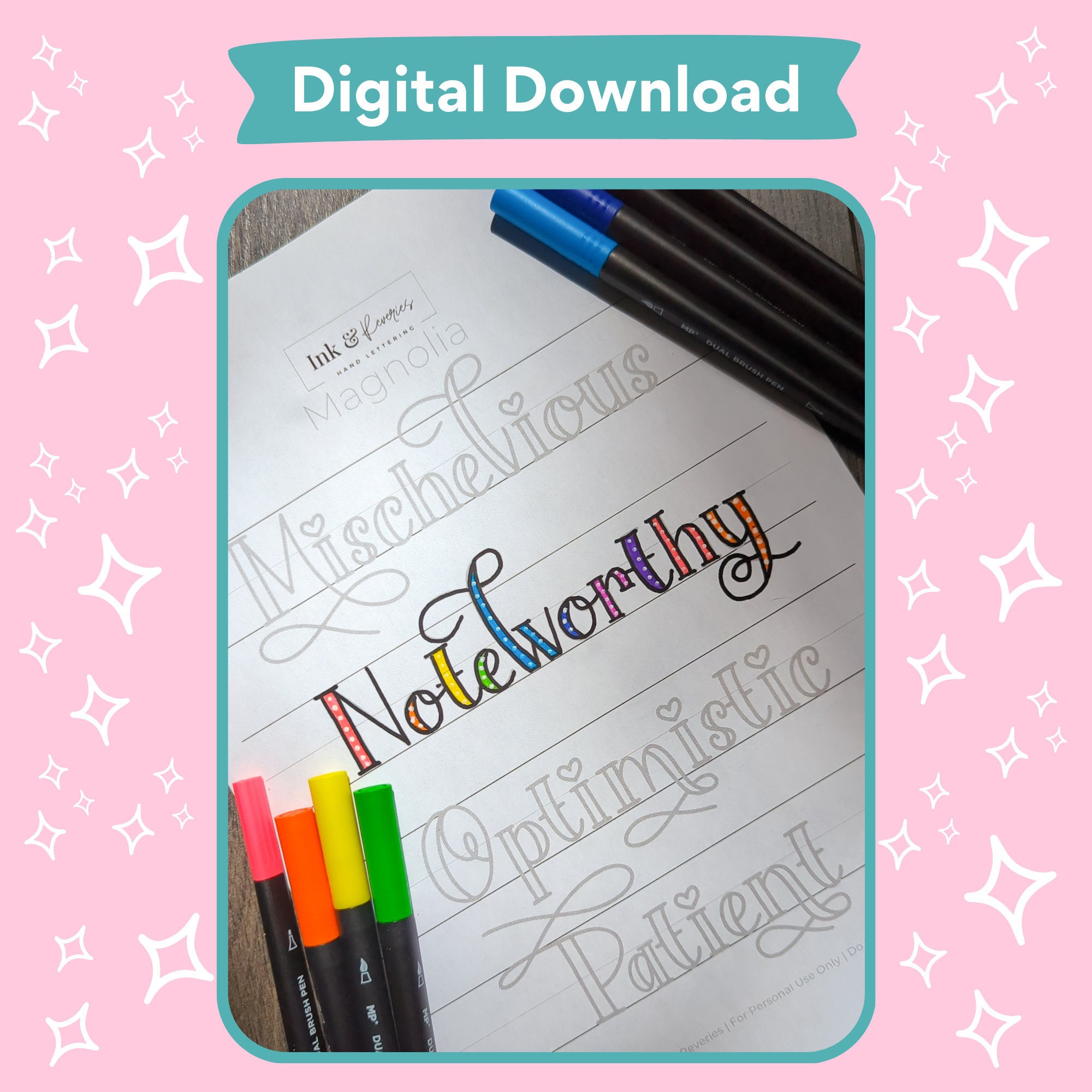 Hand Lettering Practice Workbook | Hand Lettering Sheets | Calligraphy ...