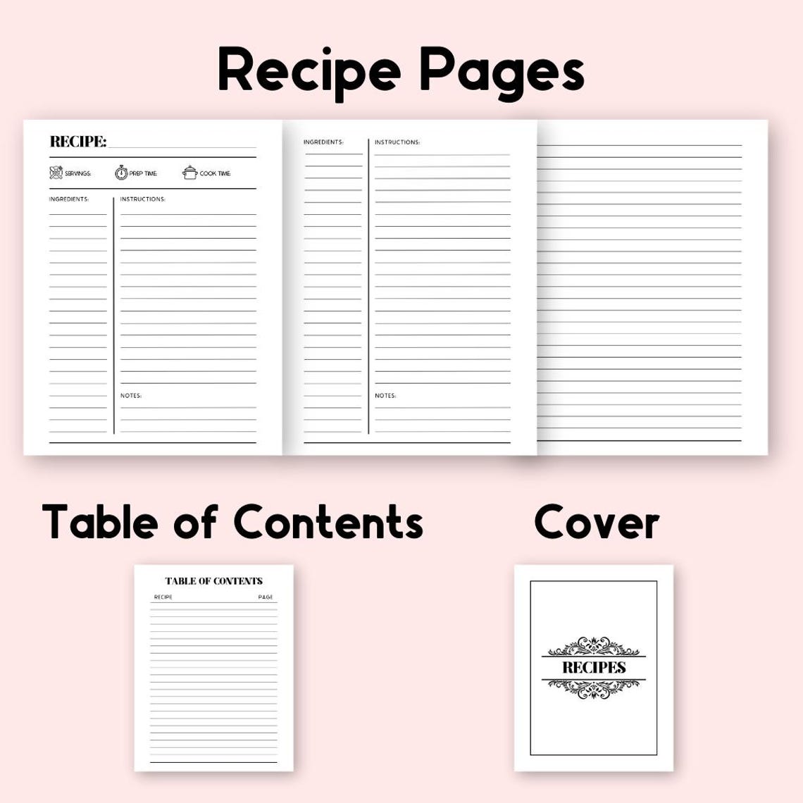 Printable Recipe Binder Pages | 8.5x11 & A4 | Minimalist Printable ...