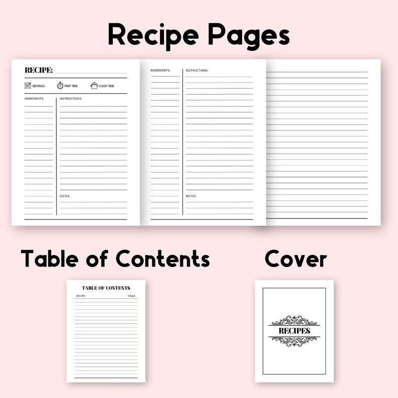 Printable Recipe Binder Pages | 8.5x11 & A4 | Minimalist Printable ...