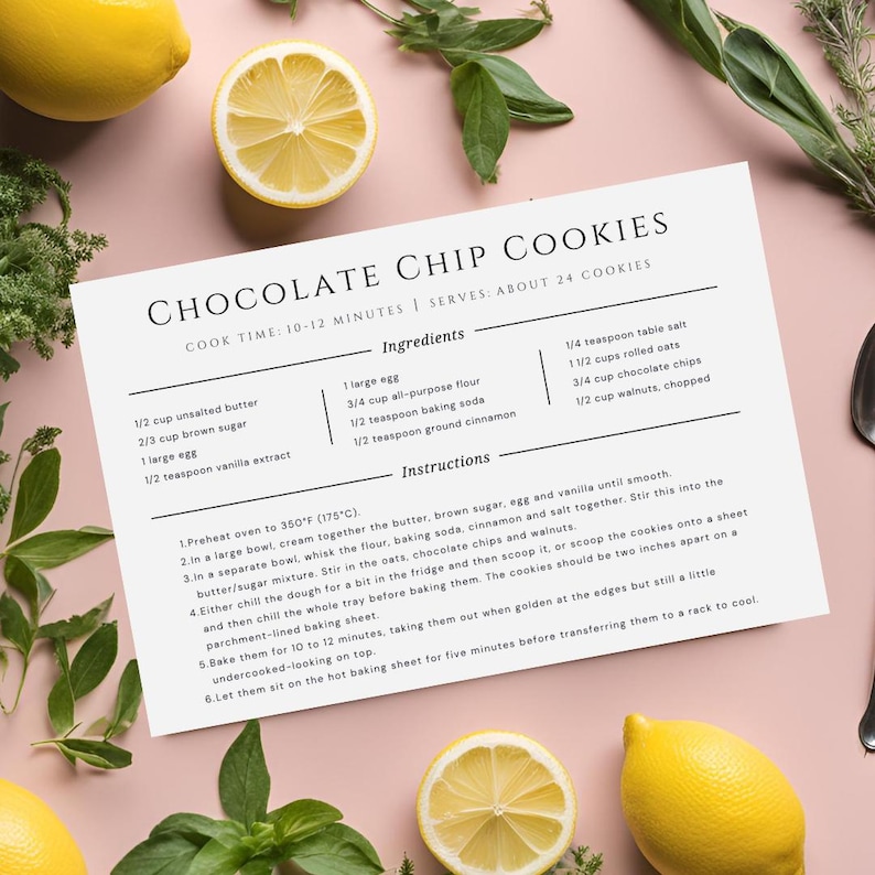 Minimal Recipe Card Template for Recipe Box Simple Recipe Card CANVA ...