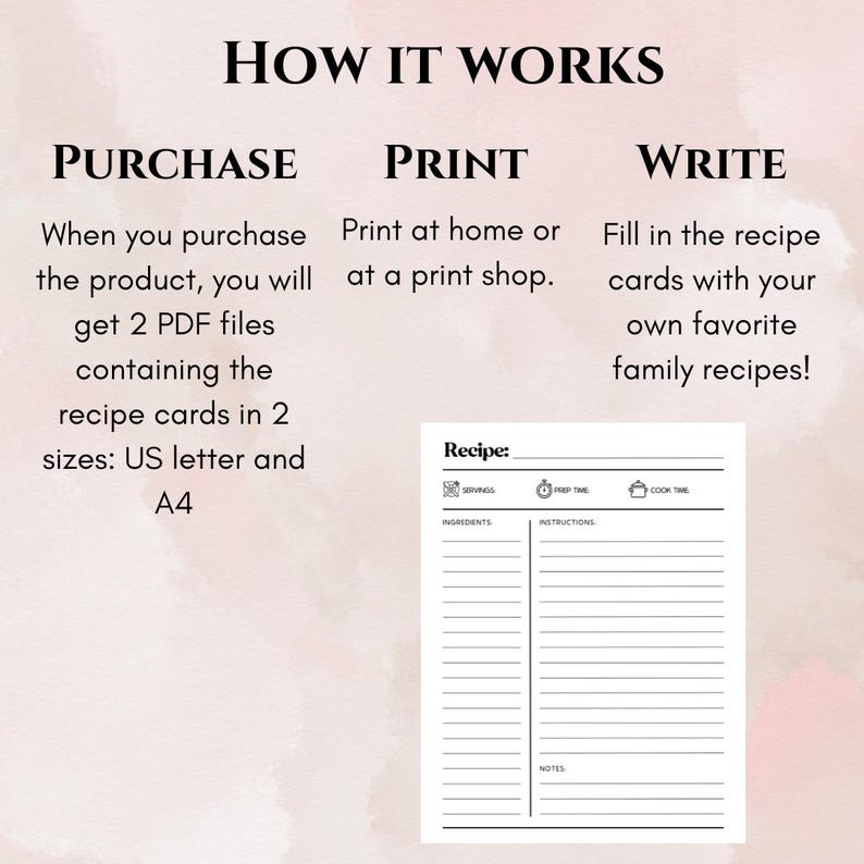 Simple Recipe Card Template | Printable | A4/US Letter | PDF Files - Etsy