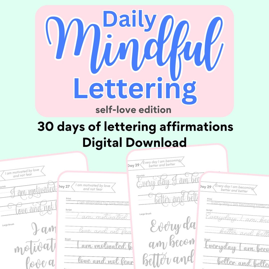 Daily Mindful Lettering Book, Digital Download, Affirmations for Self ...