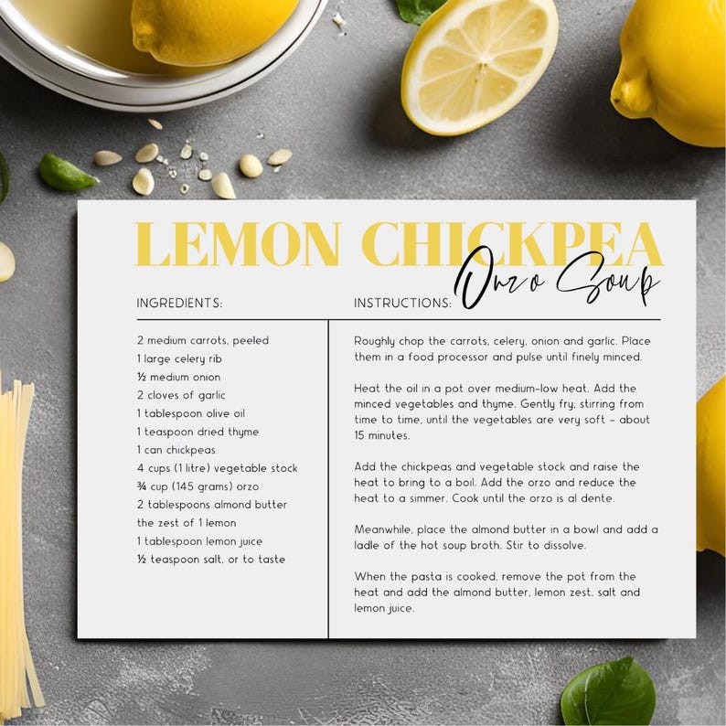 Modern Recipe Card Template for Recipe Box, Simple Recipe Card, CANVA ...
