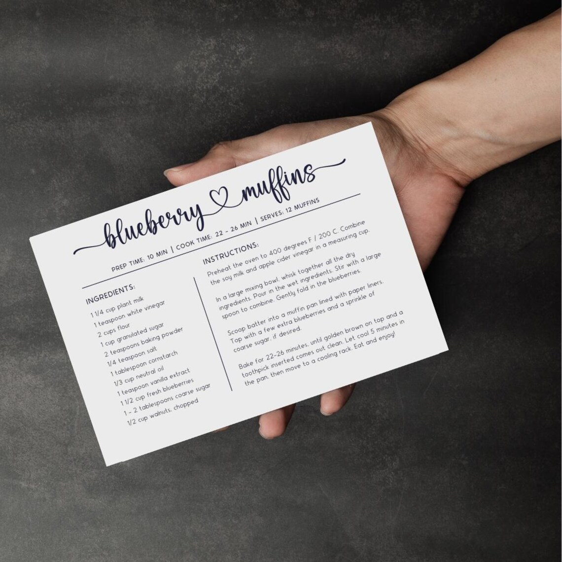 Minimalist Recipe Card Template for Recipe Box, Editable Simple Recipe ...