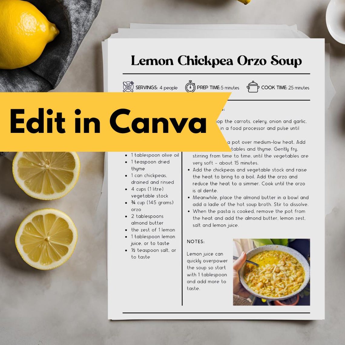 Simple Recipe Card Template | Editable and Printable | A4/US Letter ...