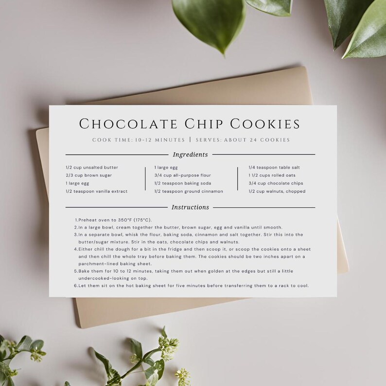 Minimal Recipe Card Template for Recipe Box Simple Recipe Card CANVA ...