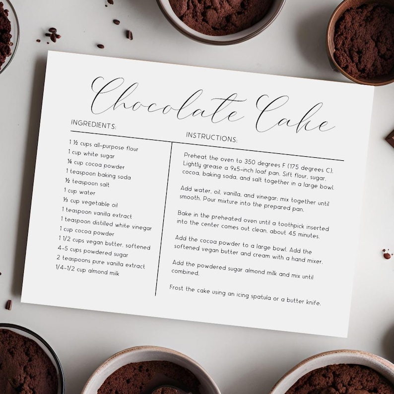 Minimalist Recipe Card Template for Recipe Box, Editable Simple Recipe ...