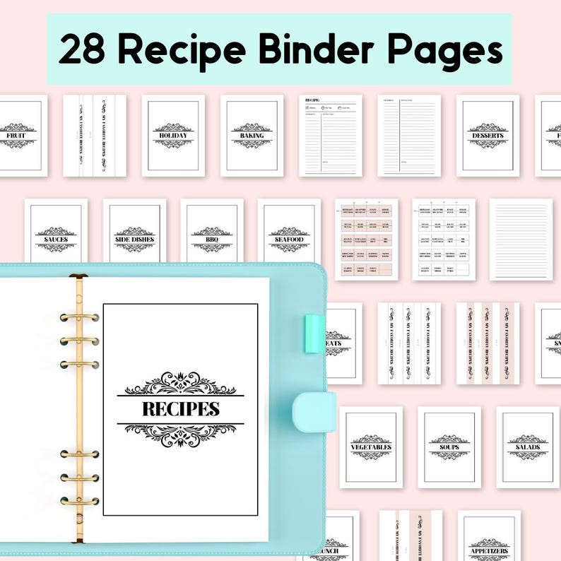 Printable Recipe Binder Pages | 8.5x11 & A4 | Minimalist Printable ...