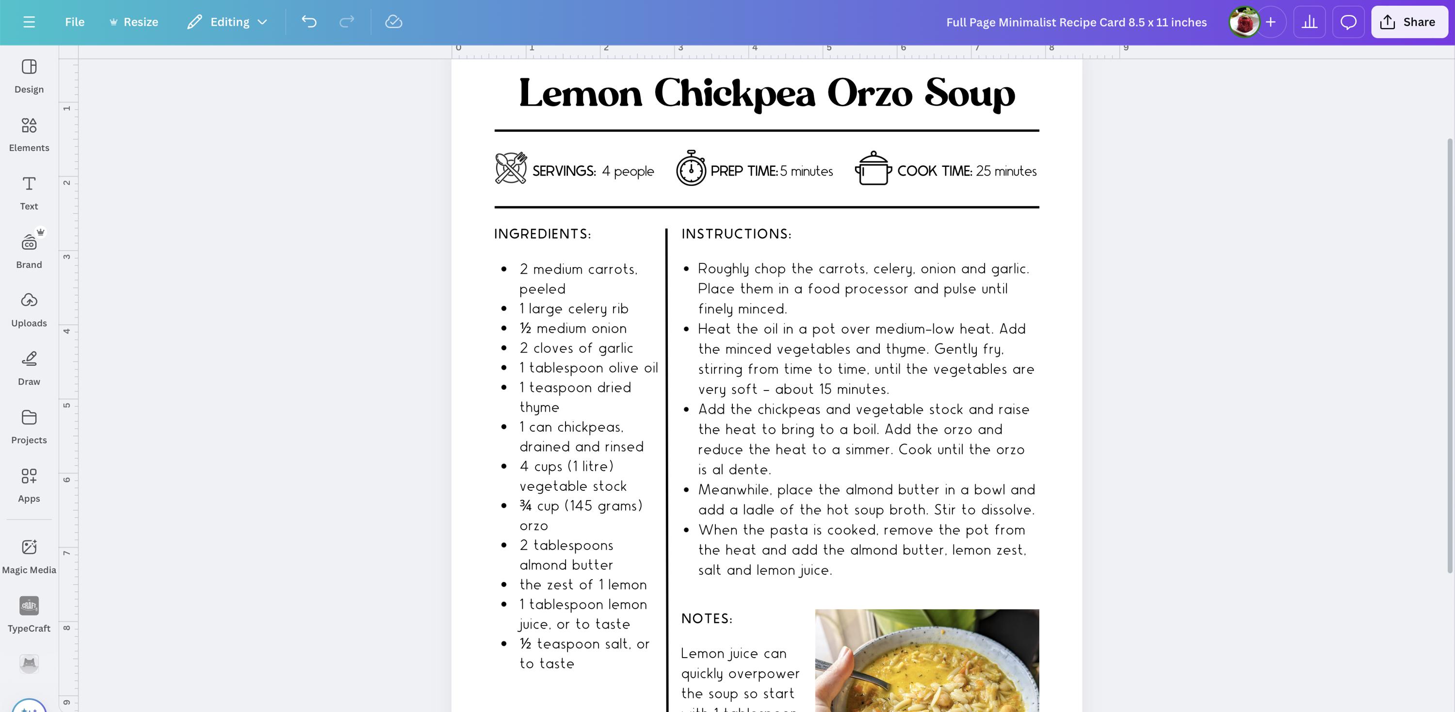 Simple Recipe Card Template | Editable and Printable | A4/US Letter ...