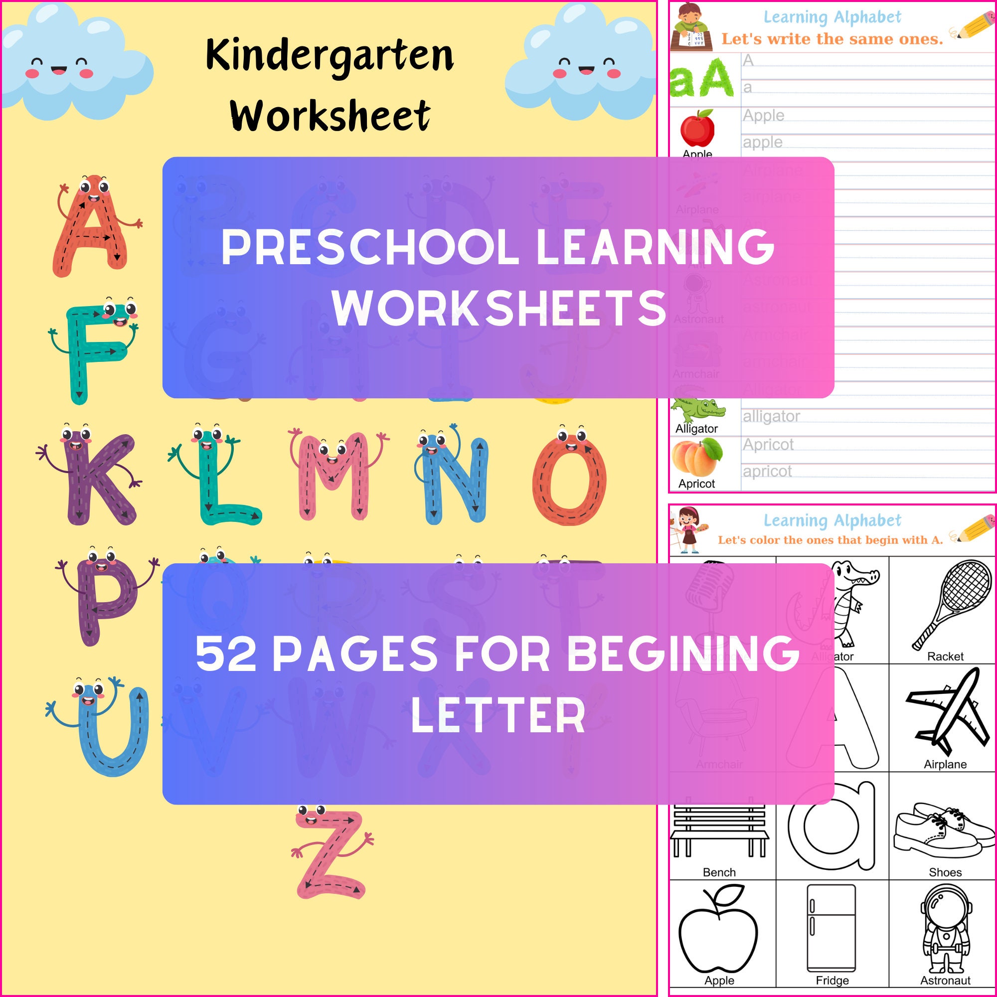 Printable Kindergarten Worksheets, Preschool Learning Alphabet, Writing ...