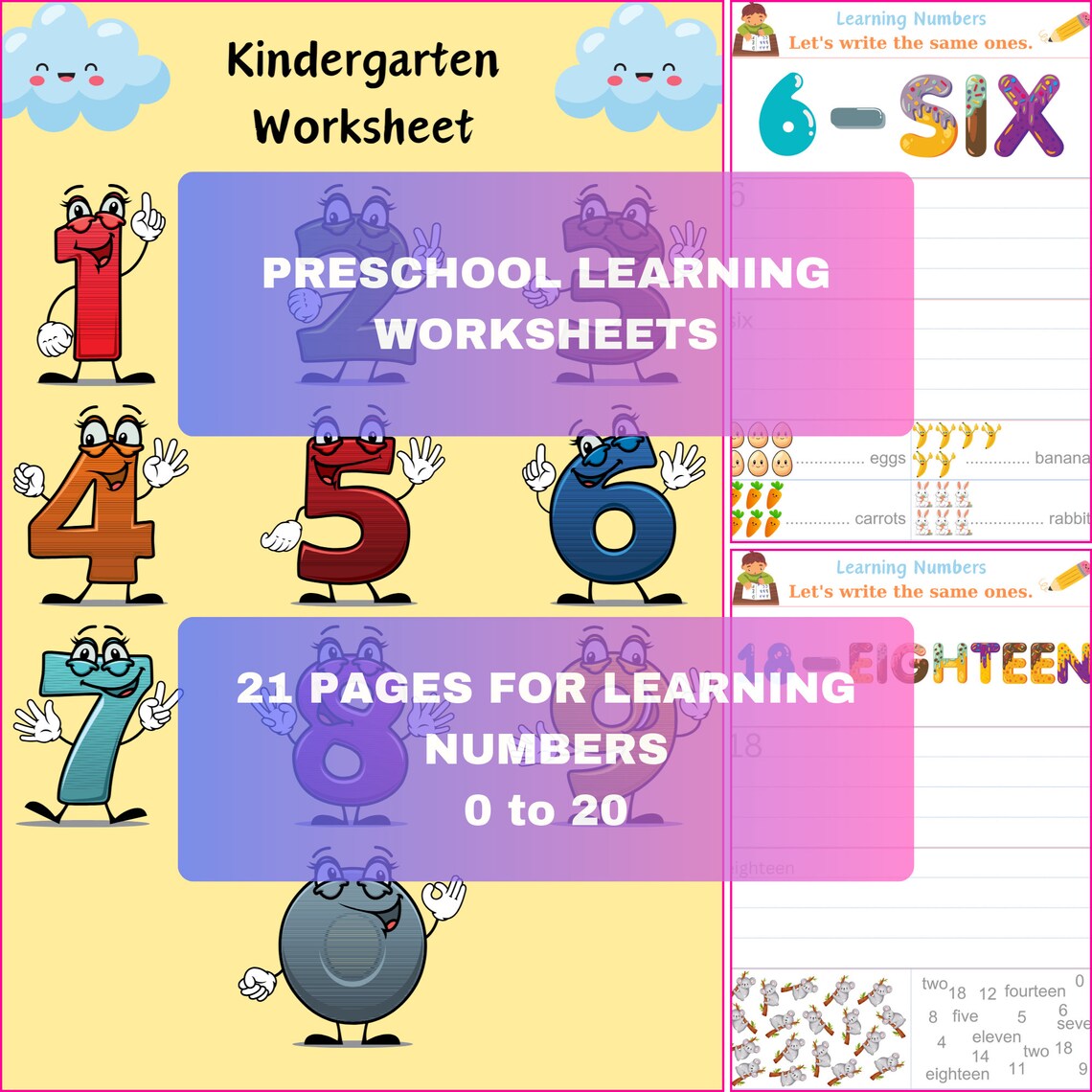 Printable Kindergarten Worksheets, Preschool Learning Numbers 0 to 20 ...