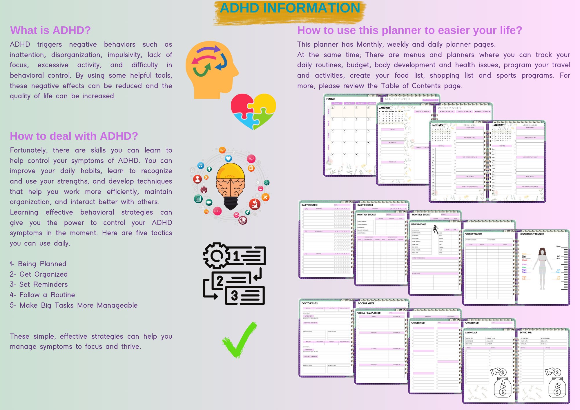 ADHD Digital Planner 2024, Woman Agenda, 12 Strong Women, Daily Weekly ...