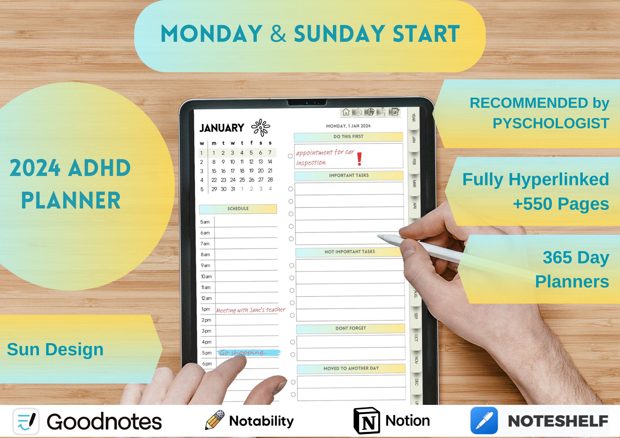 ADHD Digital Planner 2024, Fully Hyperlinked, User Friendly, Daily ...